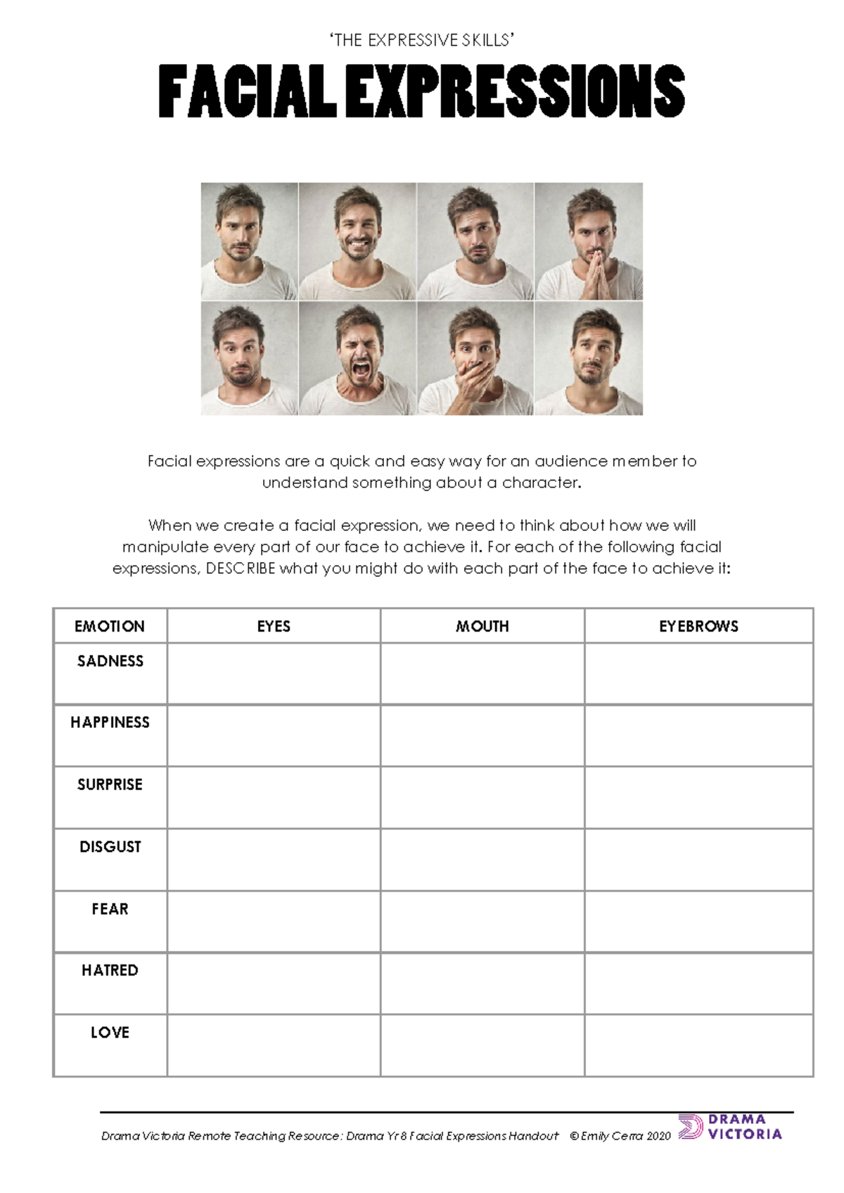 Expressive Skills Worksheets - Drama Victoria Remote Teaching Resource ...