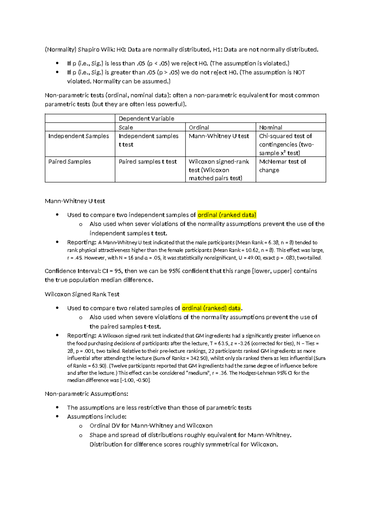 Normality, Tests, and Correlation - (Normality) Shapiro Wilk: H0: Data ...