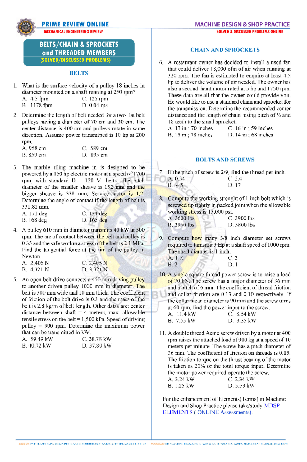 M29 Belts Chains Sprockets - PRIME REVIEW ONLINE MACHINE DESIGN SHOP ...