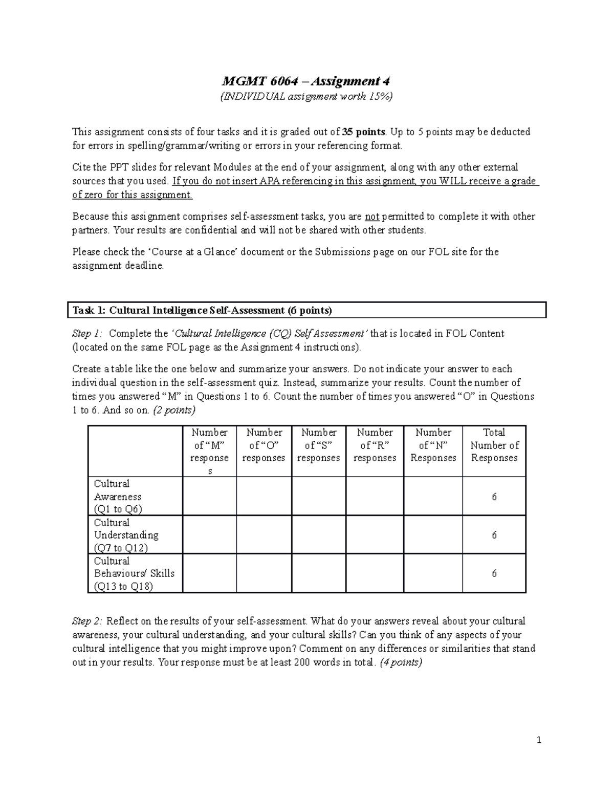 MGMT 6064 - Assignment 4 - MGMT-6064 - Fanshawe - Studocu