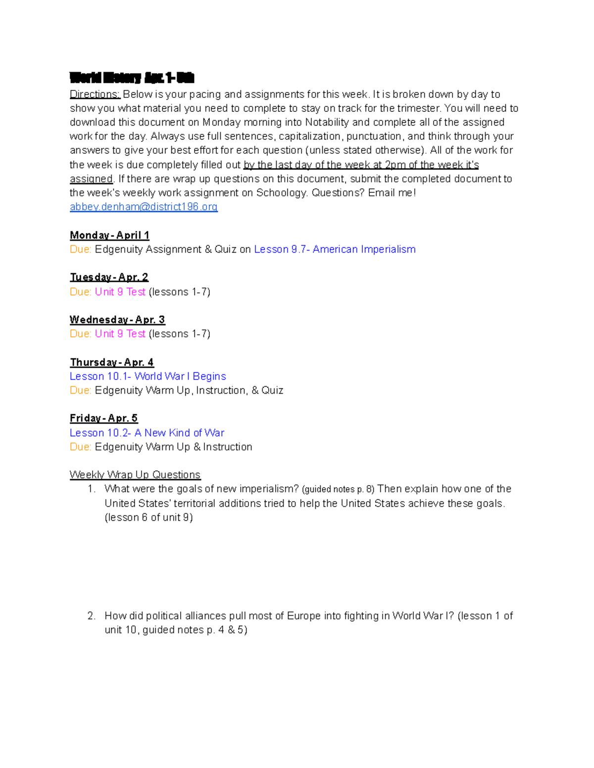 World Unit 9- Week 3 - World History Apr. 1- 5th Directions: Below is ...