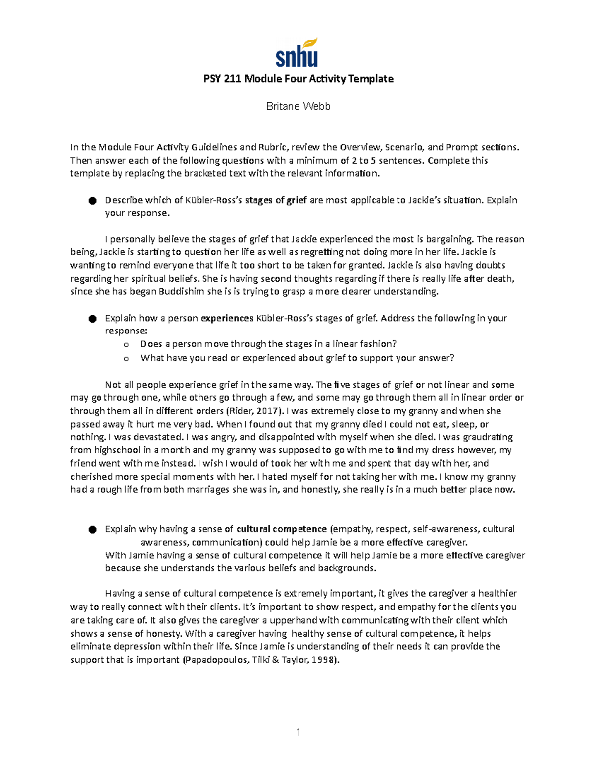 PSY 211 Module Four Activity Template - PSY 211 Module Four Activity ...