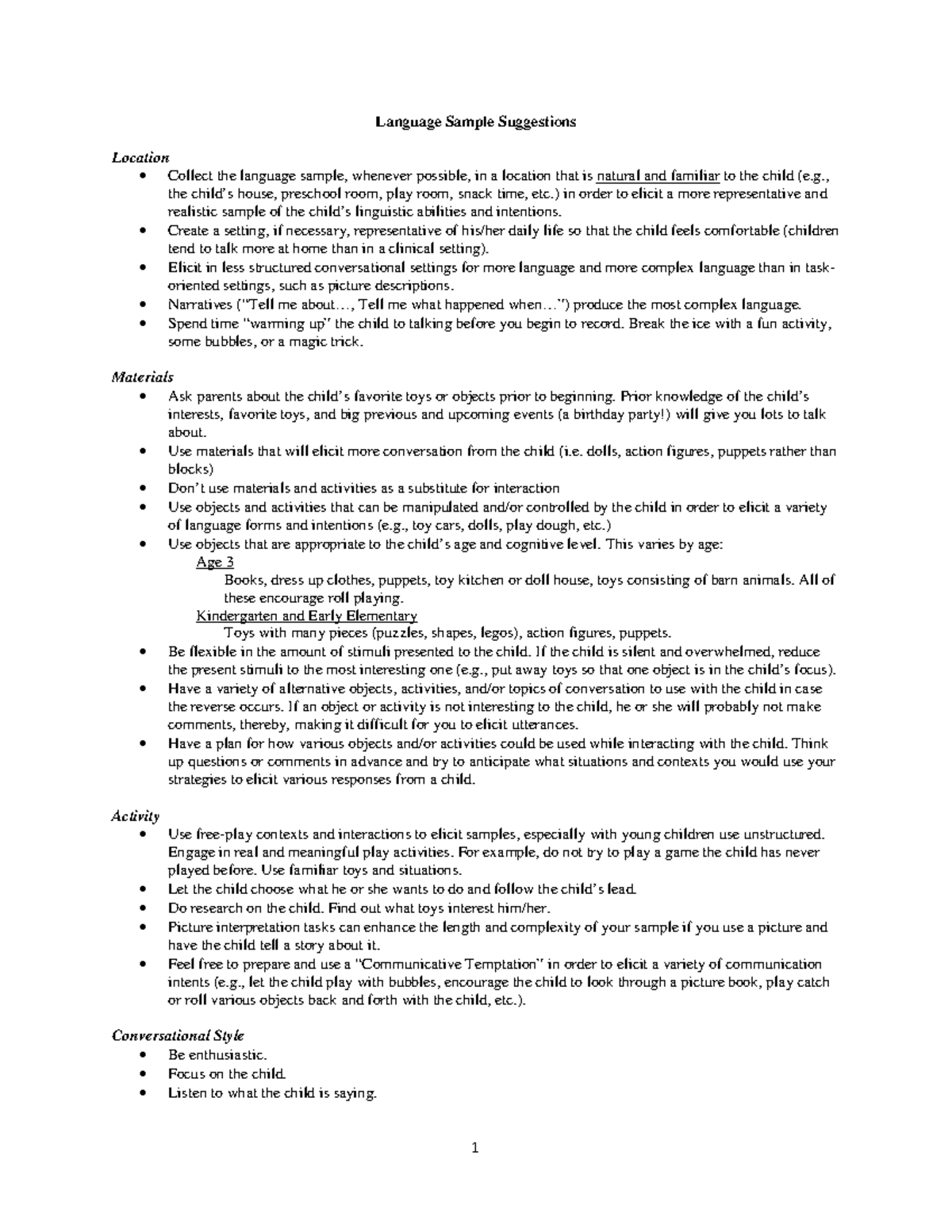 WK 6 WS - reha - 1 Language Sample Suggestions Location - Collect the ...