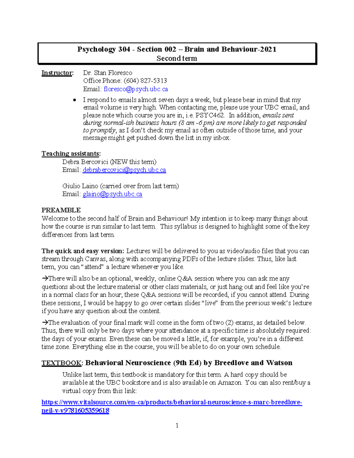 Psychology 304 - Section 002 – Brain and Behaviour-2009 - Psychology ...