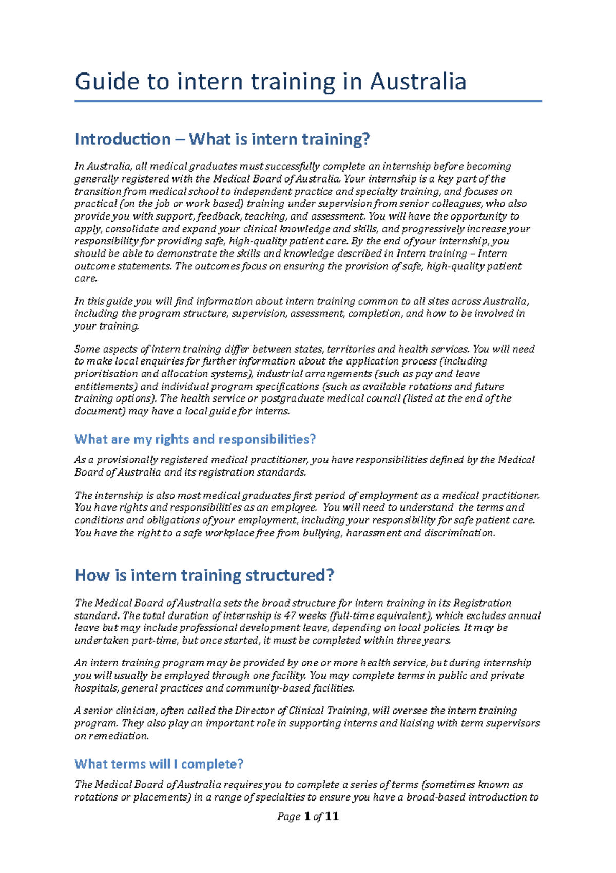 Medical Board Training Guide to intern training in Australia - Guide to ...