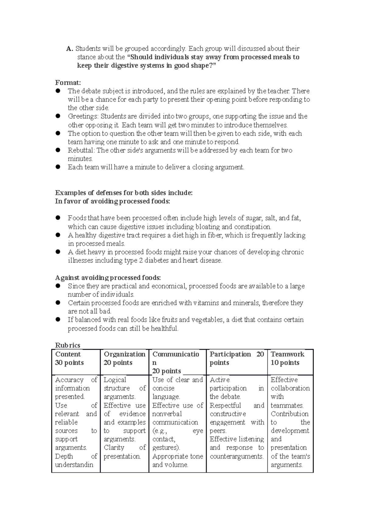 Grasps FORM - assessment of learning 2 - A. Students will be grouped ...
