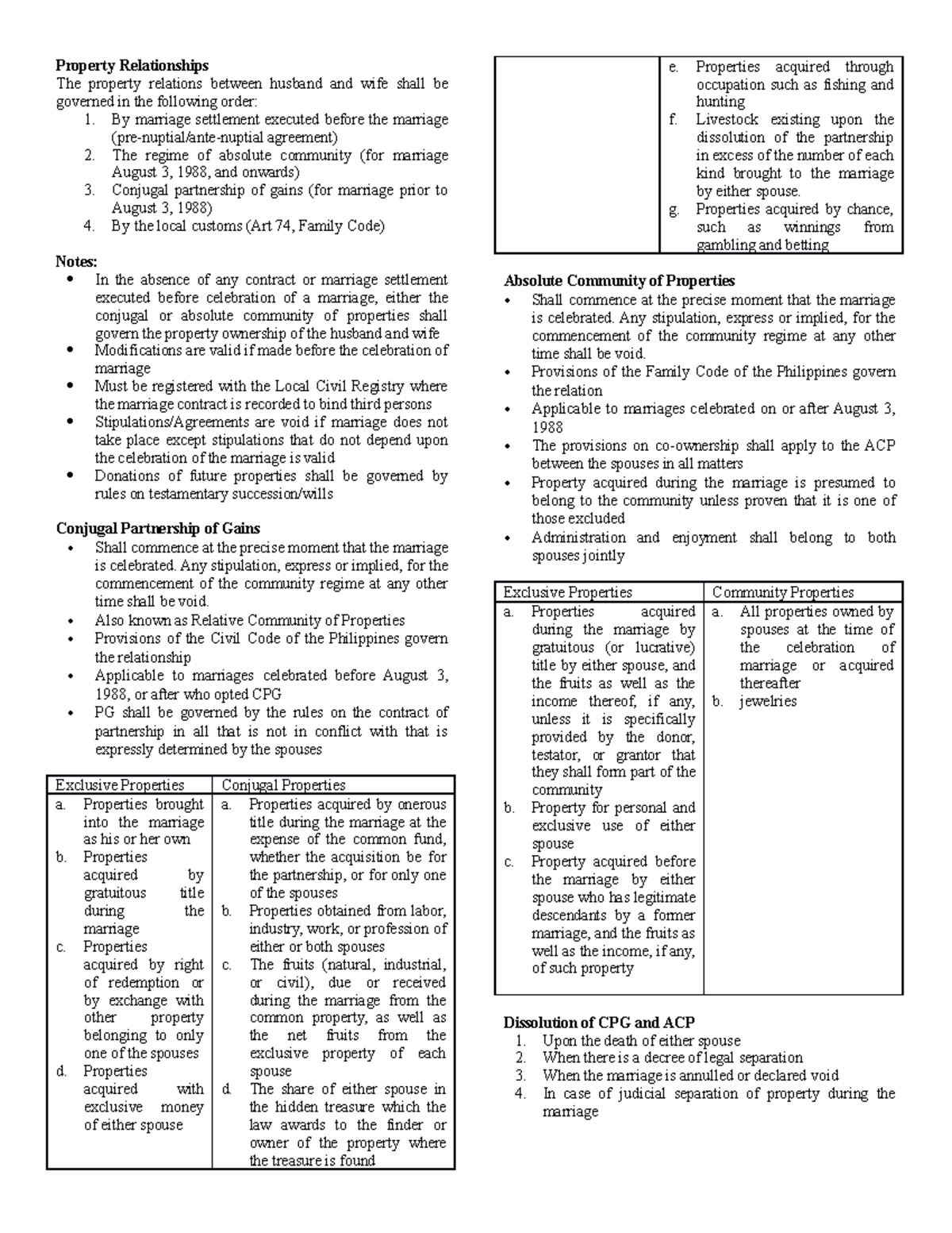 Property Relationship Notes - Property Relationships The property ...