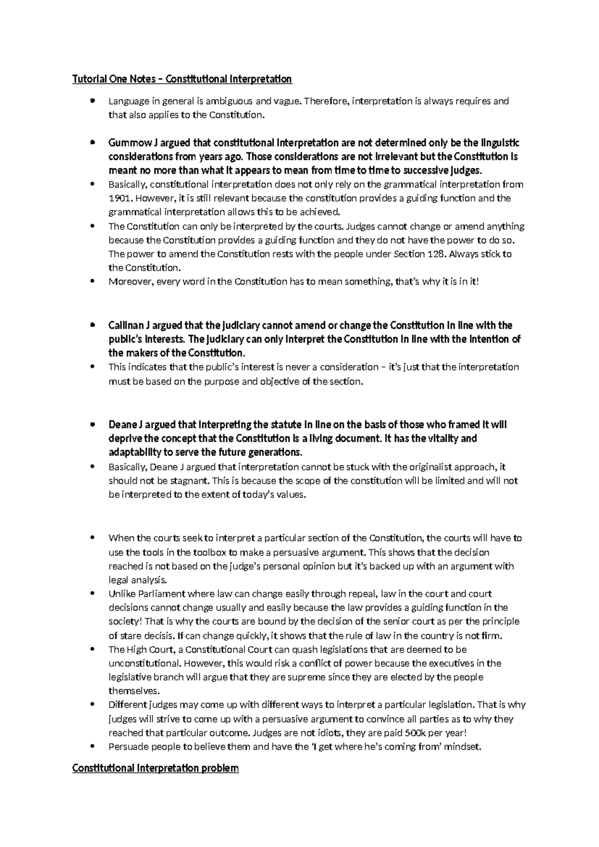 Tutorial One Notes – Constitutional Interpretation - Tutorial One Notes ...