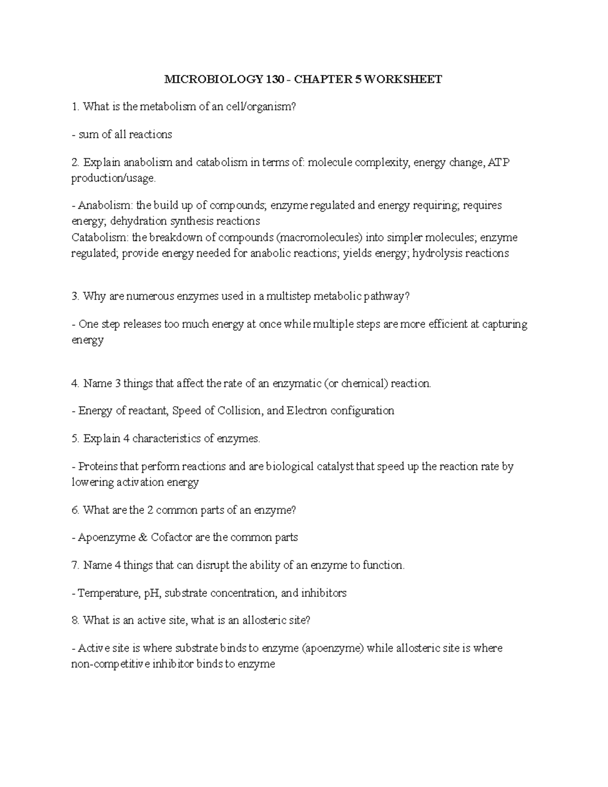 Microbiology 130 - Chapter 5 Worksheet - MICROBIOLOGY 130 - CHAPTER 5 ...