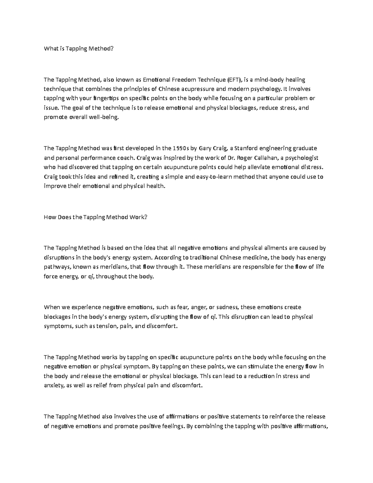 What is Tapping Method? - It involves tapping with your fingertips on ...