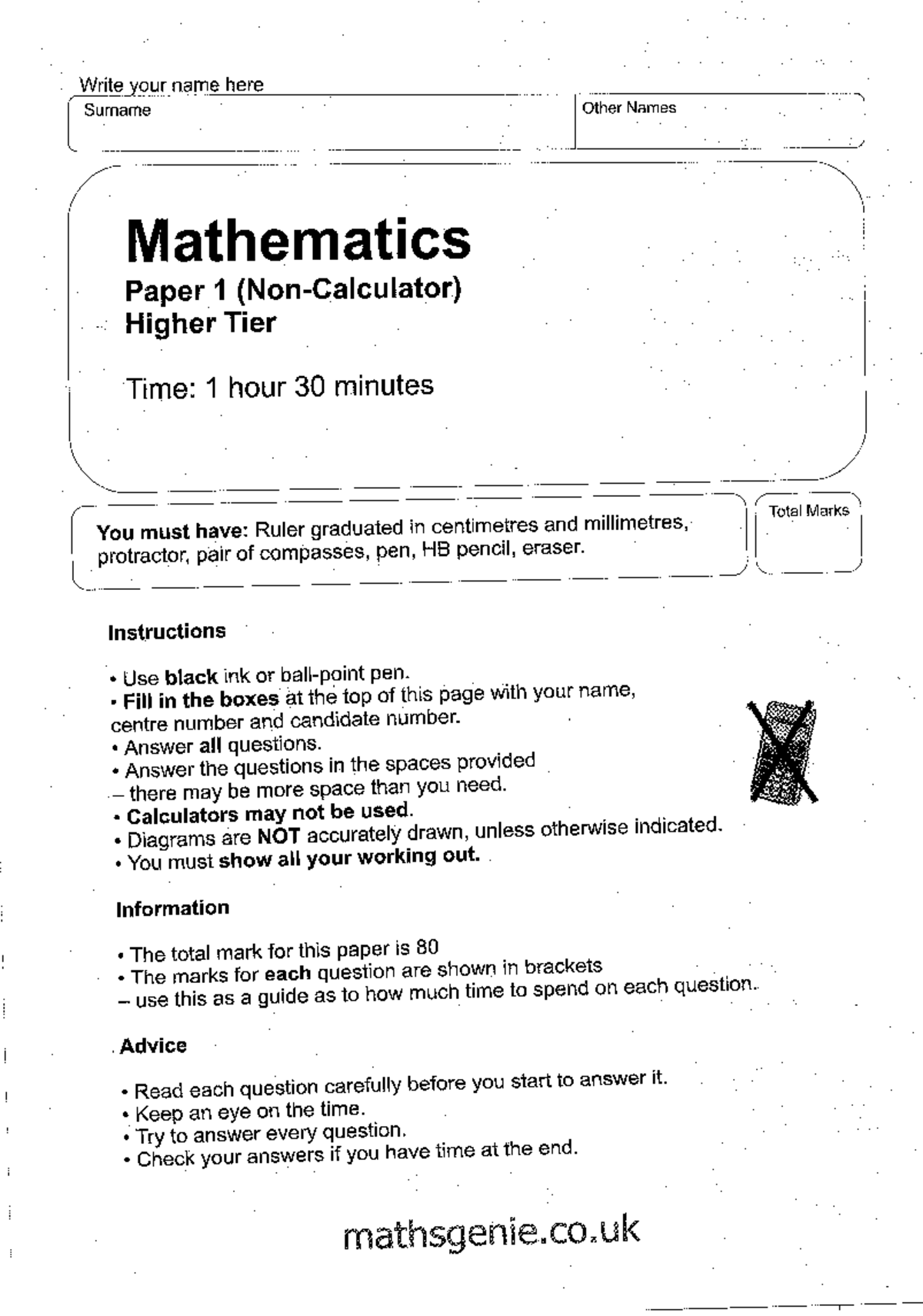 1hpred 23ans - Answers to past papers - Write your name here Surname ...