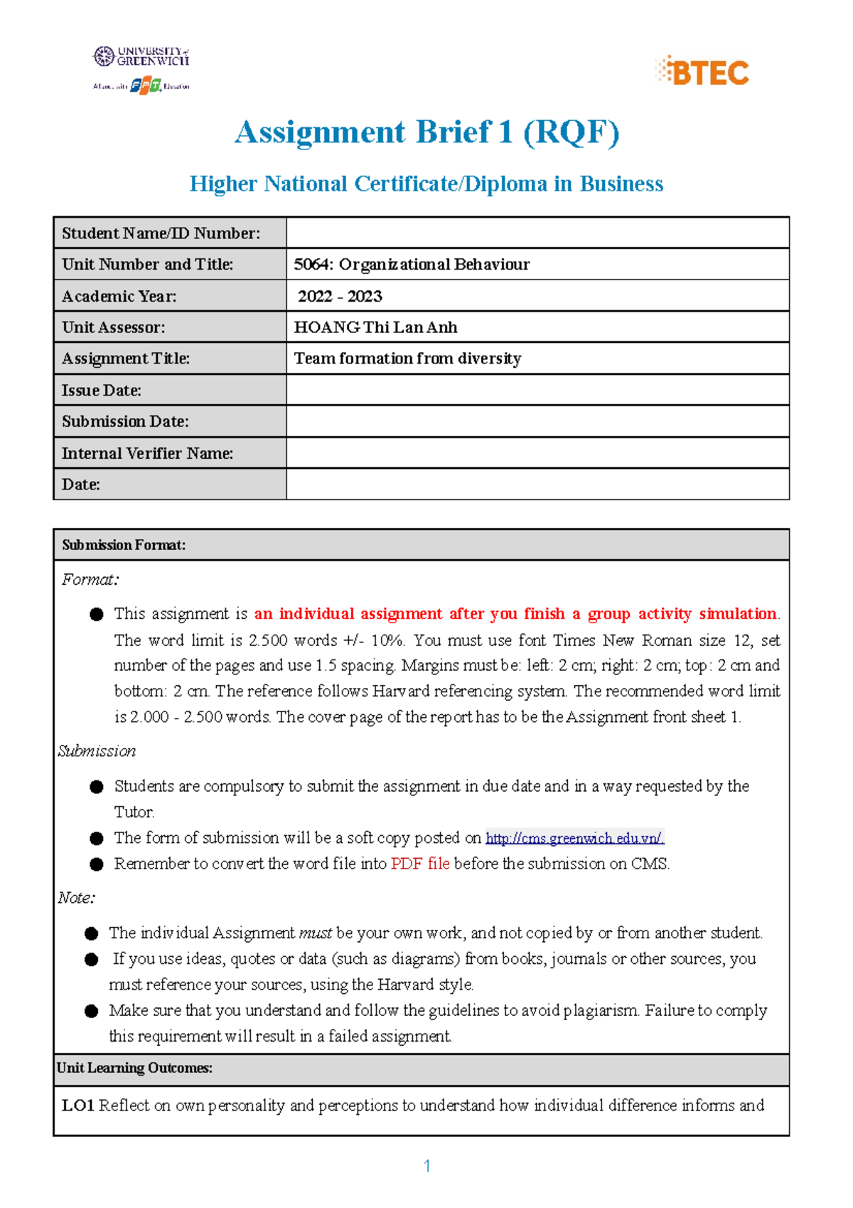 Assignment brief 1 - Business Law(736) - Assignment Brief 1 (RQF) Higher National - Studocu