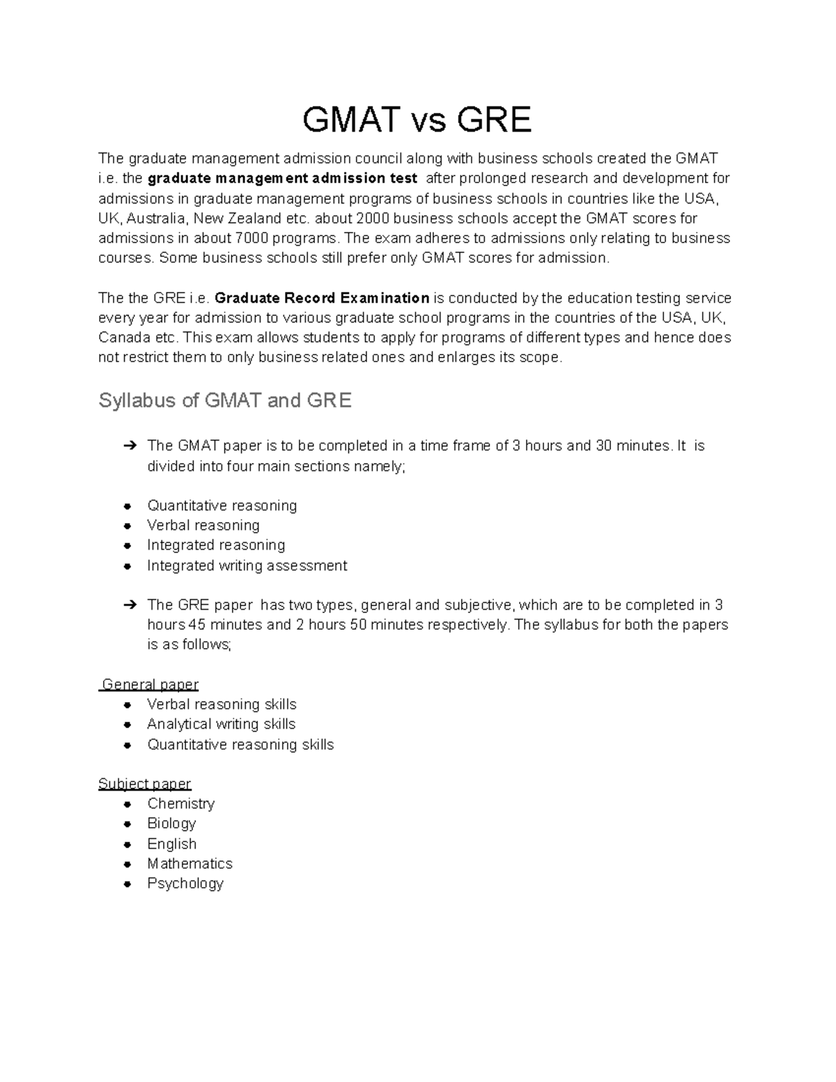 GMAT vs GRE - GMAT vs GRE The graduate management admission council ...