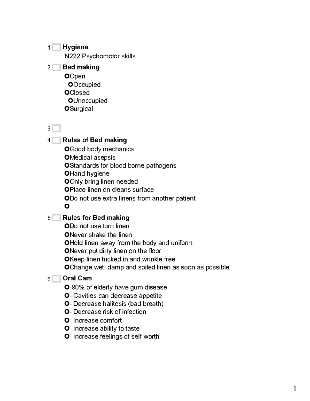 Hygeine 222 - patient hygiene notes - 1 Hygiene N222 Psychomotor skills ...