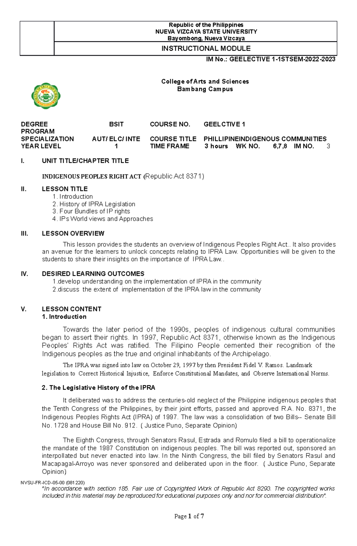 PIC-M-3 - Module - NUEVA VIZCAYA STATE UNIVERSITY Bayombong, Nueva ...