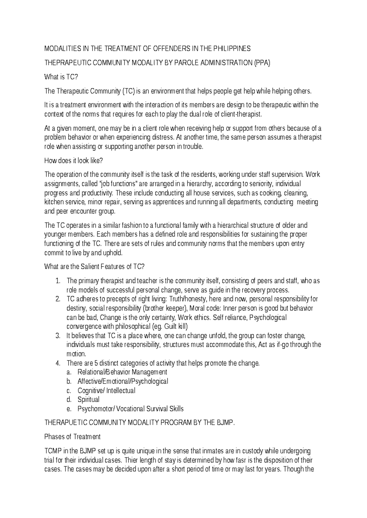 CP-411-Final-Module - Hope this will helps you. - MODALITIES IN THE TREATMENT OF OFFENDERS IN ...