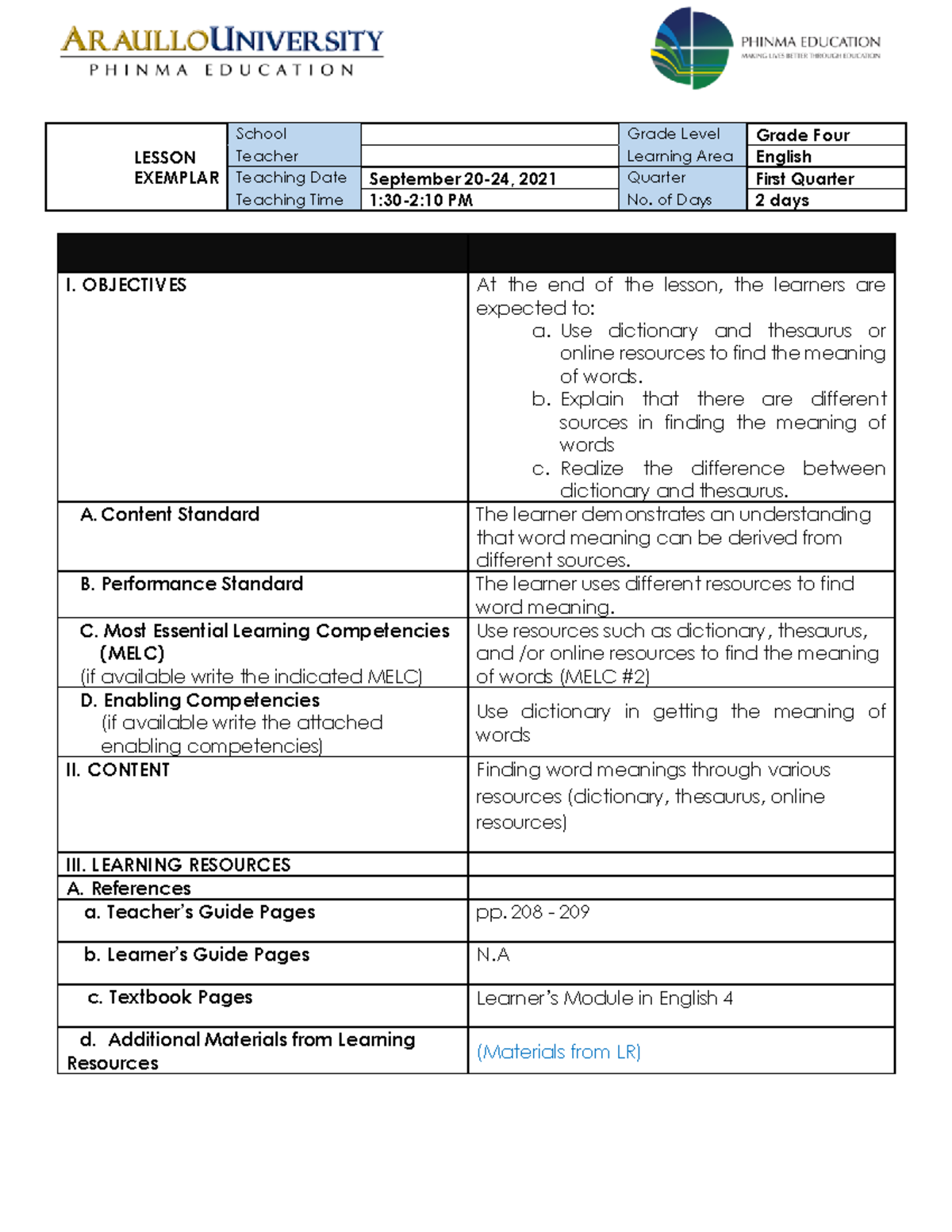 Sample-LP- English - DDDDDDDDDDDDDDDDDDDDD - LESSON EXEMPLAR School ...