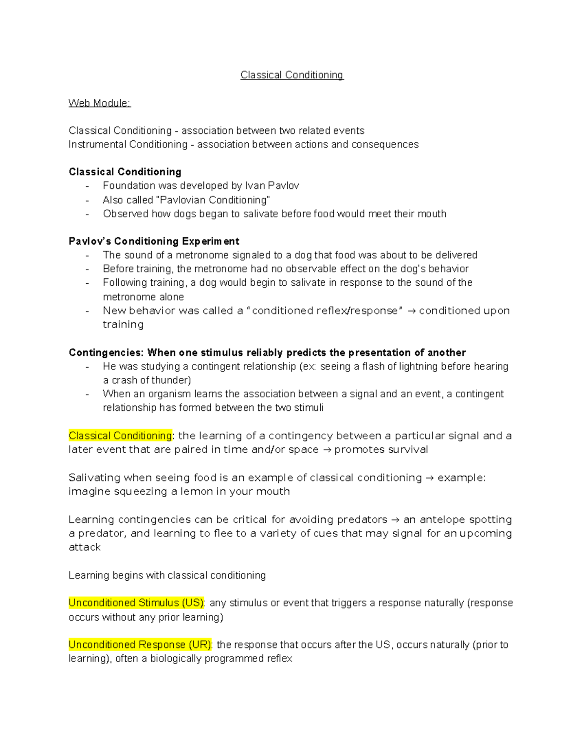 Unit 2 Classical Conditioning - Classical Conditioning Web Module ...