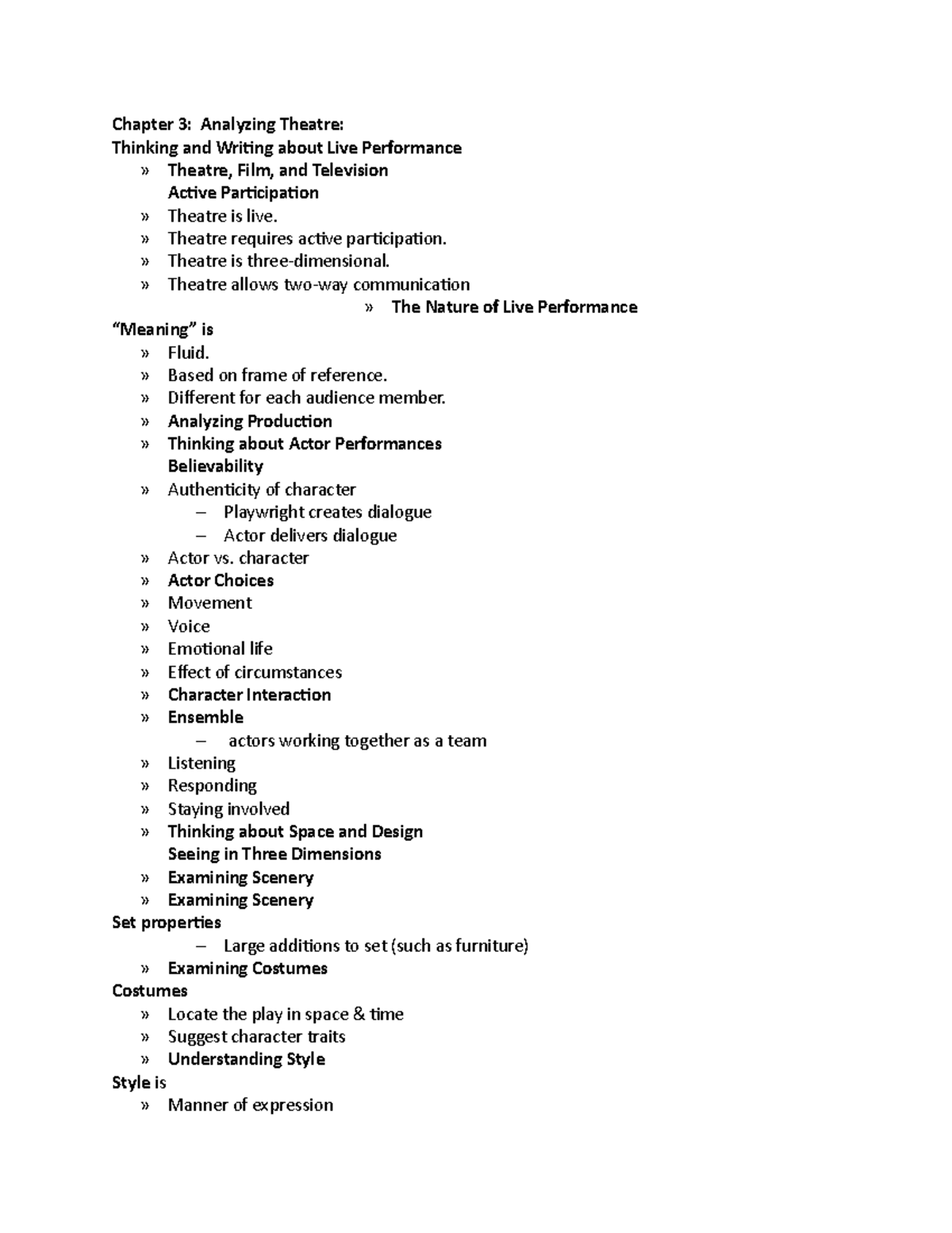 Analyzing Theatre - Lecture notes 1 - Chapter 3: Analyzing Theatre ...