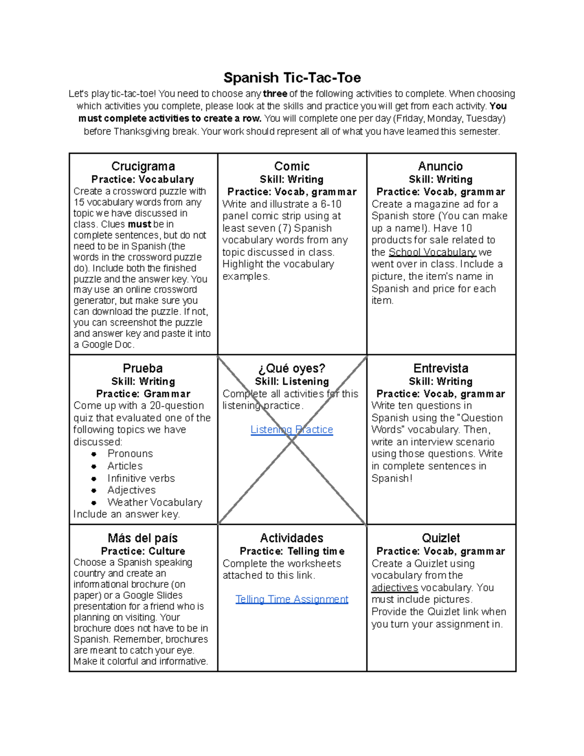 Kami Export - Selena Jiang - Spanish Tic-Tac-Toe (1P Choiceboard ...