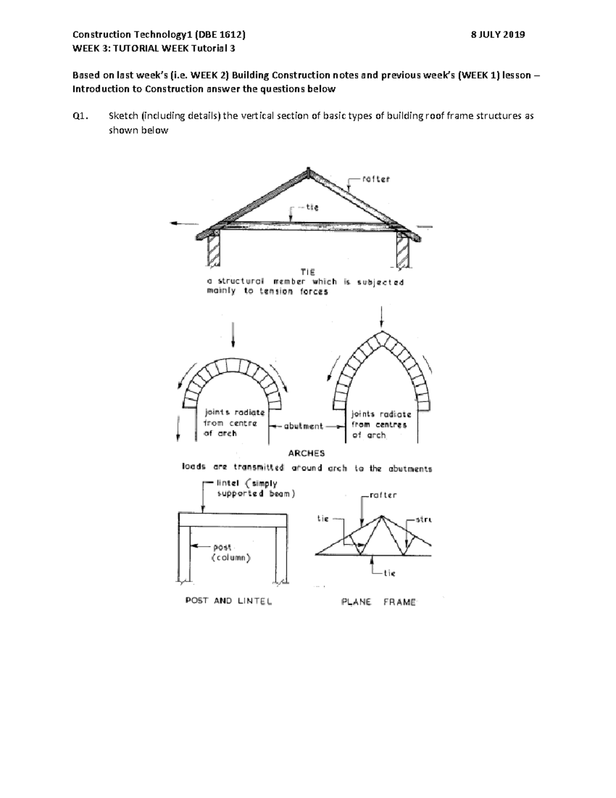 DBE 1612 Construction Technology 1 WEEK 3 Tutorial 3 JULY 2019 ...