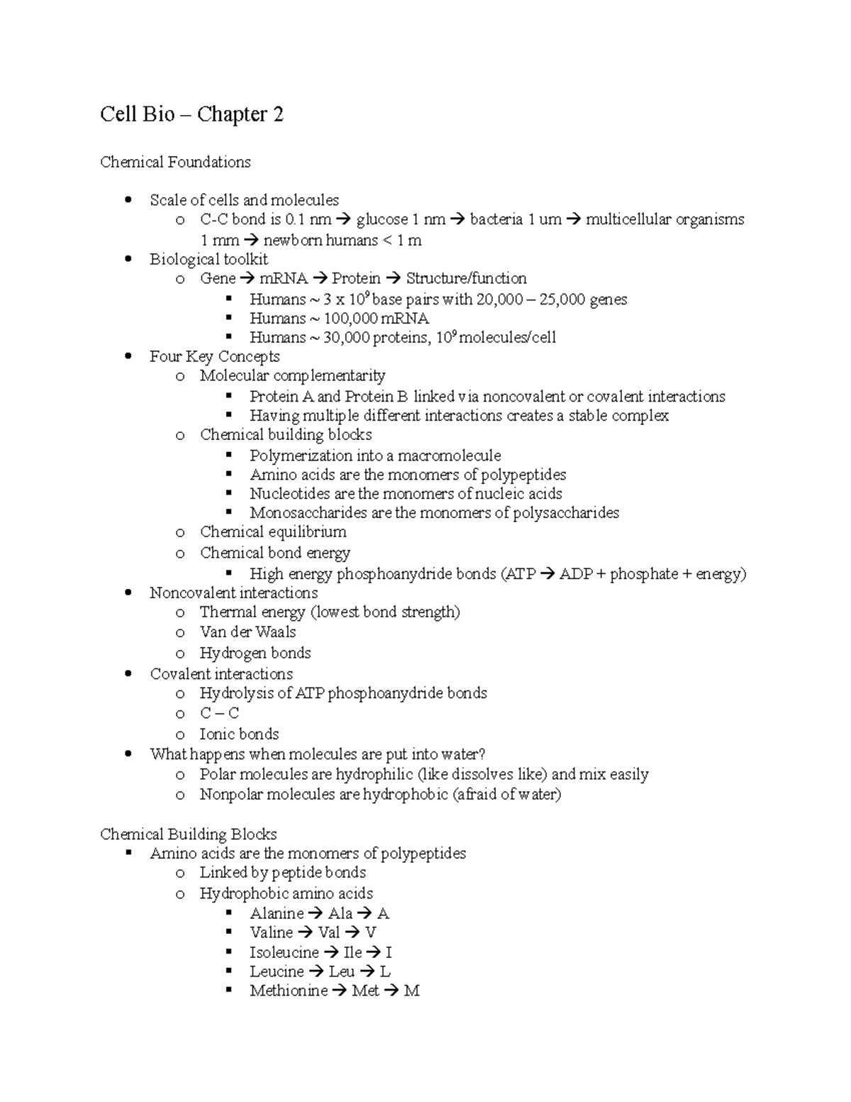 Molec Cell Bio Chapter 2 - Cell Bio Chapter 2 Chemical Foundations ...