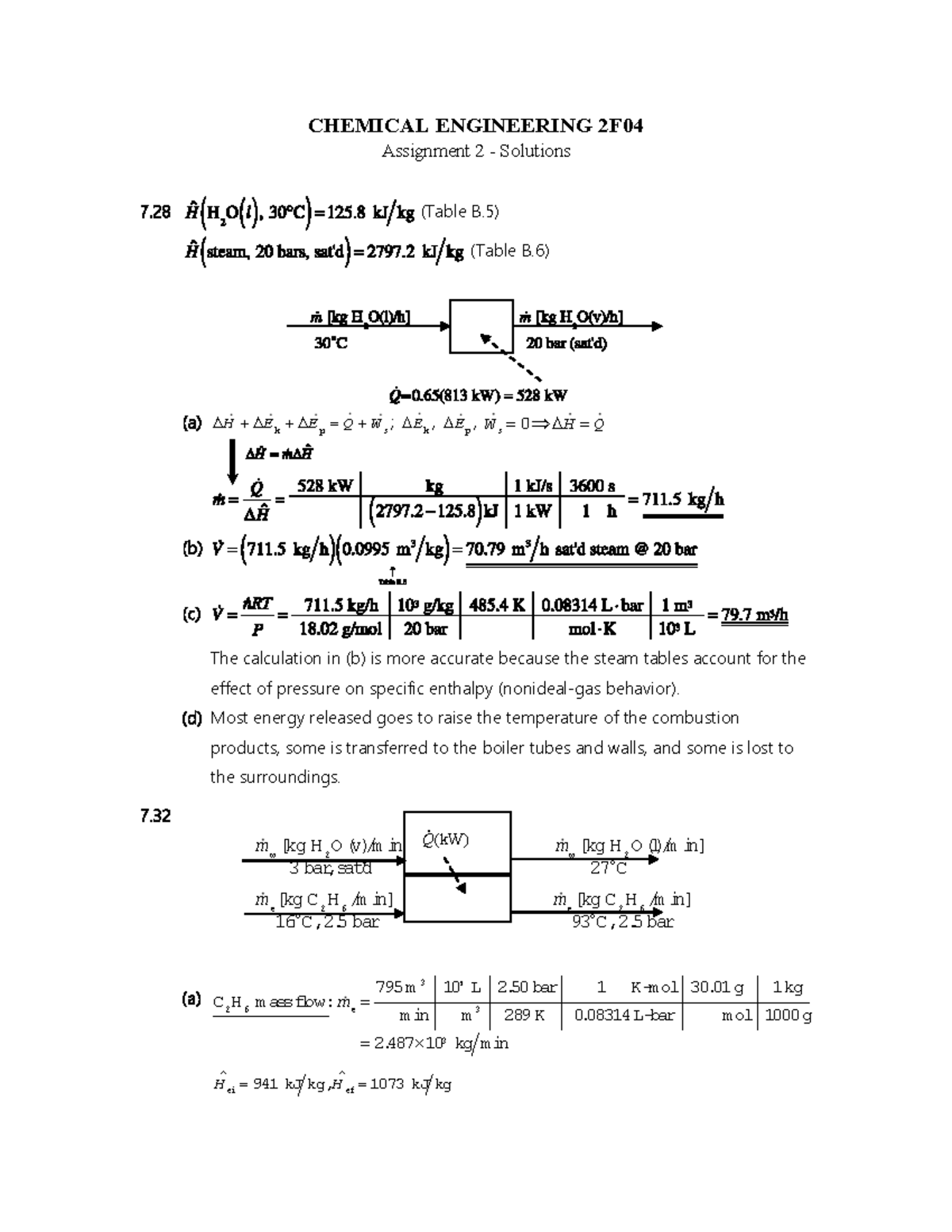 2F04 Assignment 2 Solutions - CHEMICAL ENGINEERING 2F Assignment 2 ...