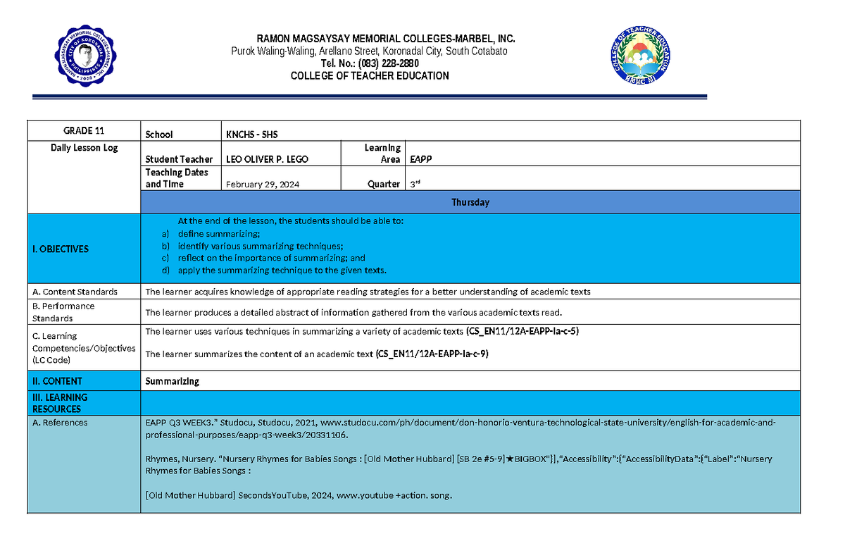 4th LP EAPP WEEK 3 - English for academic and professional purposes - Purok Waling-Waling ...