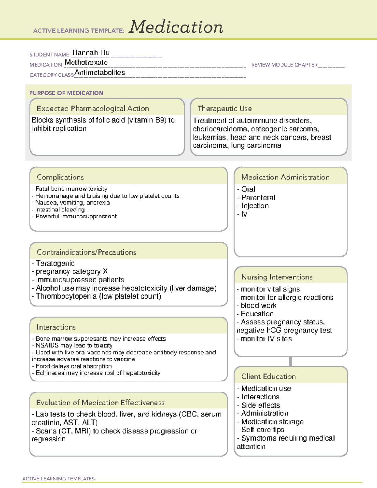 Med Template- Methotrexate - ACTIVE LEARNING TEMPLATES Medication ...