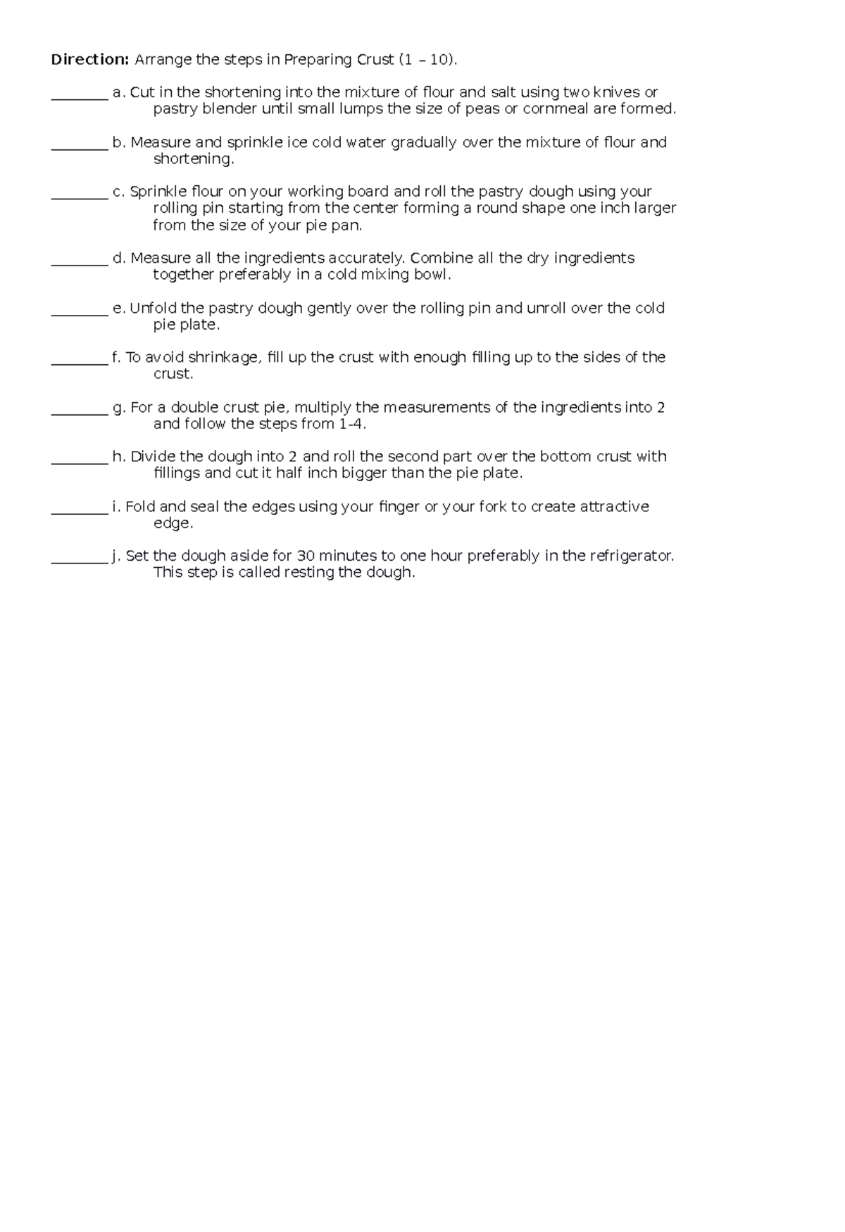 Arrange In Order The Steps In Pastry Method Direction Arrange The