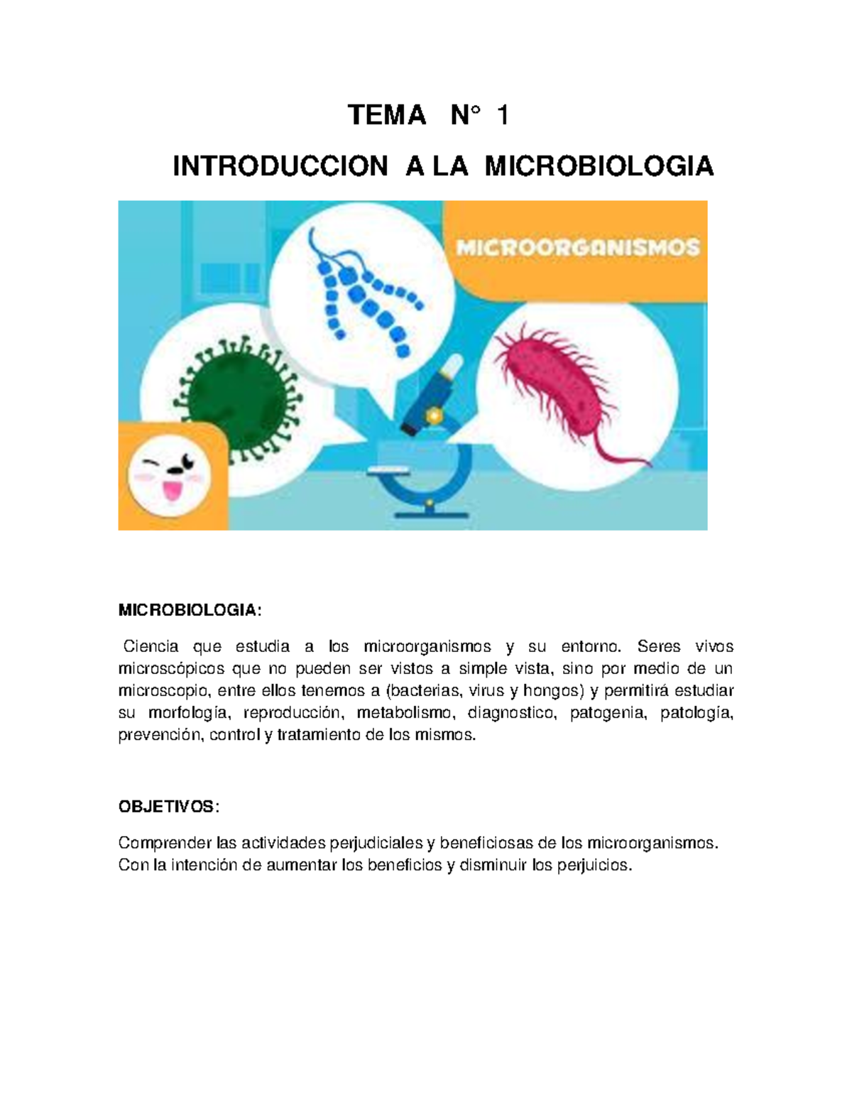 TEMA n 1 Introduccion a la Microbiologia 2022 - TEMA N° 1 INTRODUCCION A LA MICROBIOLOGIA - Studocu