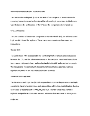 Arithmetic Logic Unit (ALU) in Computer Architecture - The ALU is ...