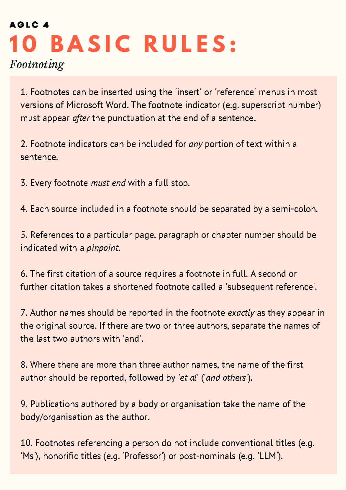 10 basic rules of footnoting in AGLC4-2 - 1 0 B A S I C R U L E S : A G ...