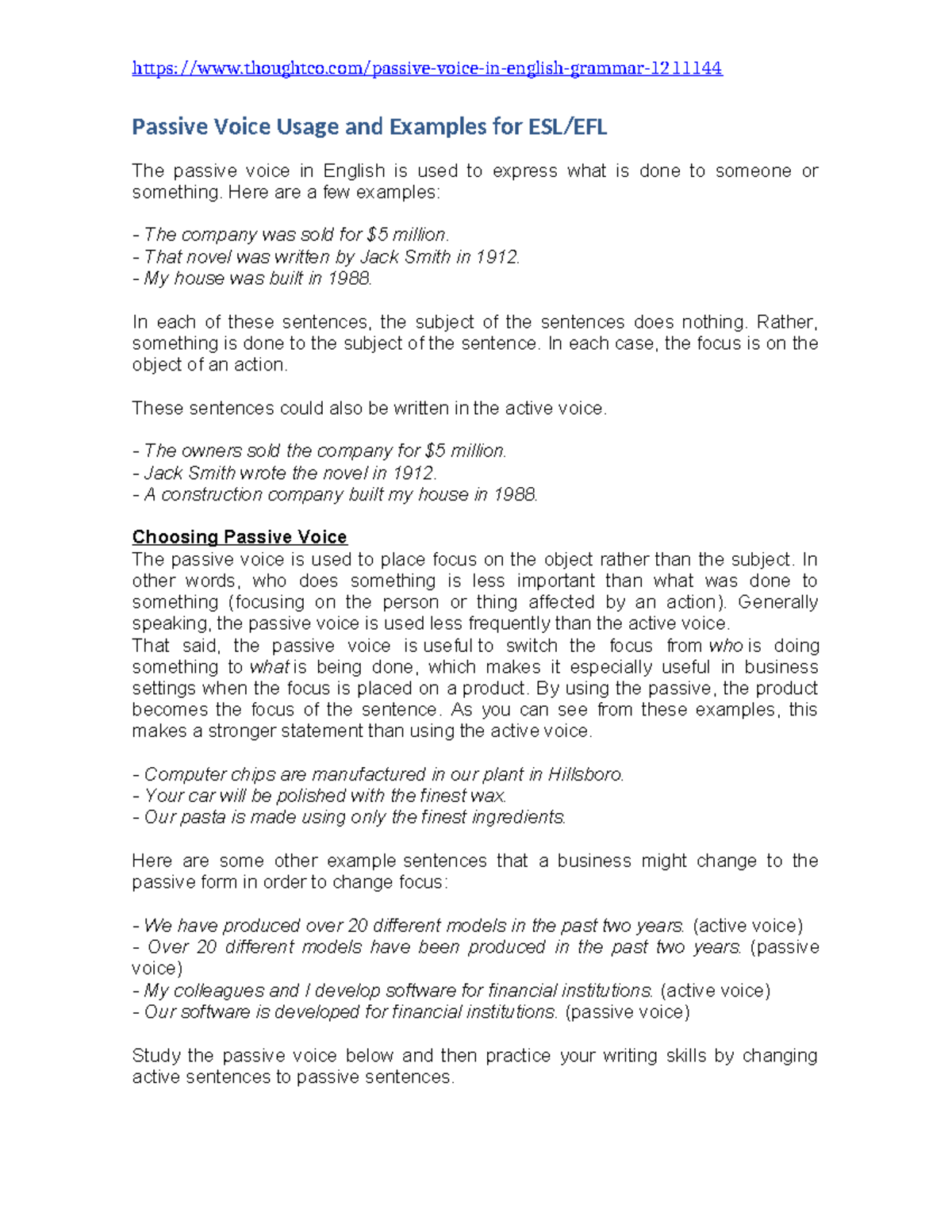 1. Passive voice (theory) - Passive Voice Usage and Examples for ESL ...