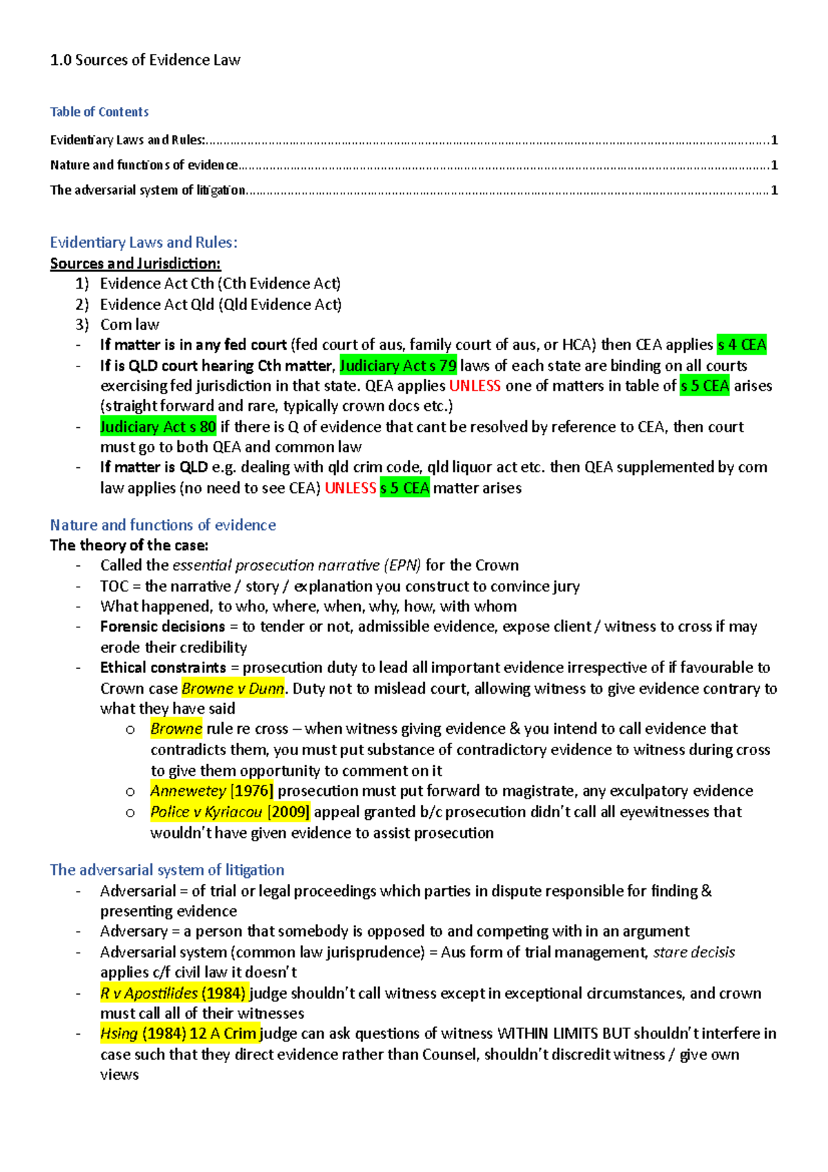 1.0 Sources of Evidence Law - 1 Sources of Evidence Law Table of ...