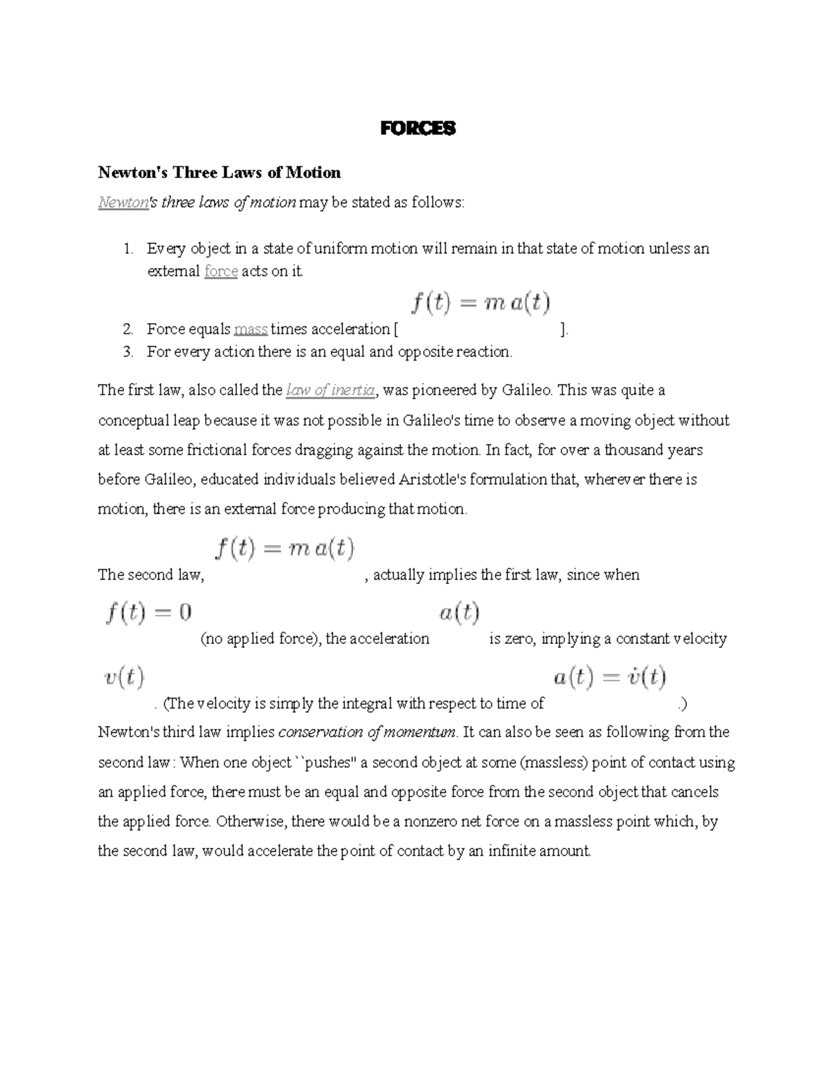 Forces Physics review Sheet - FORCES Newton's Three Laws of Motion ...