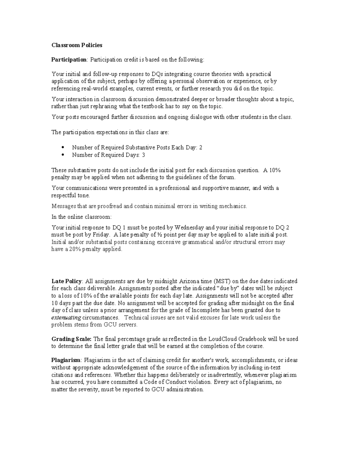 Classroom Policies ESL-440N - Classroom Policies Participation ...