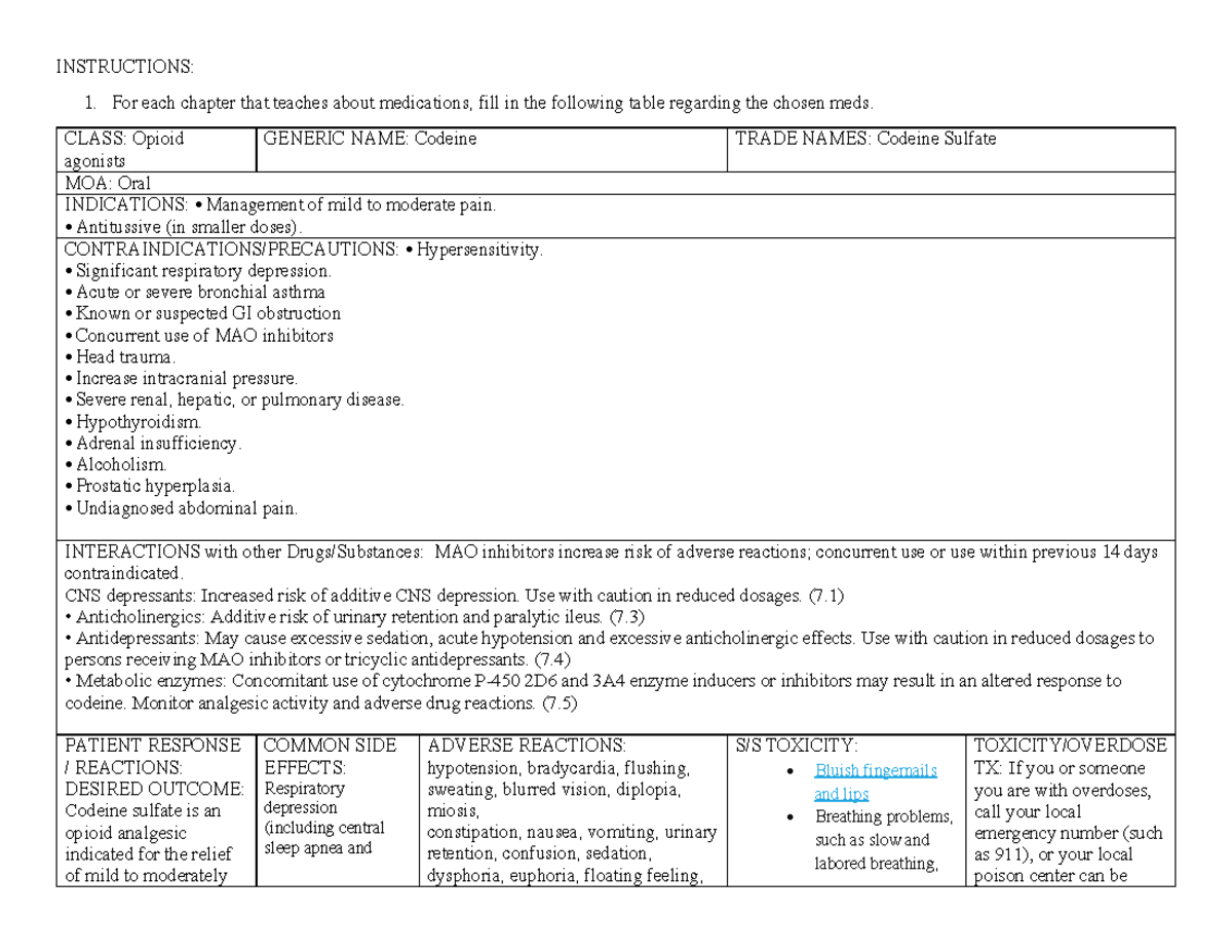 Codeine Sulfate - INSTRUCTIONS: For each chapter that teaches about ...