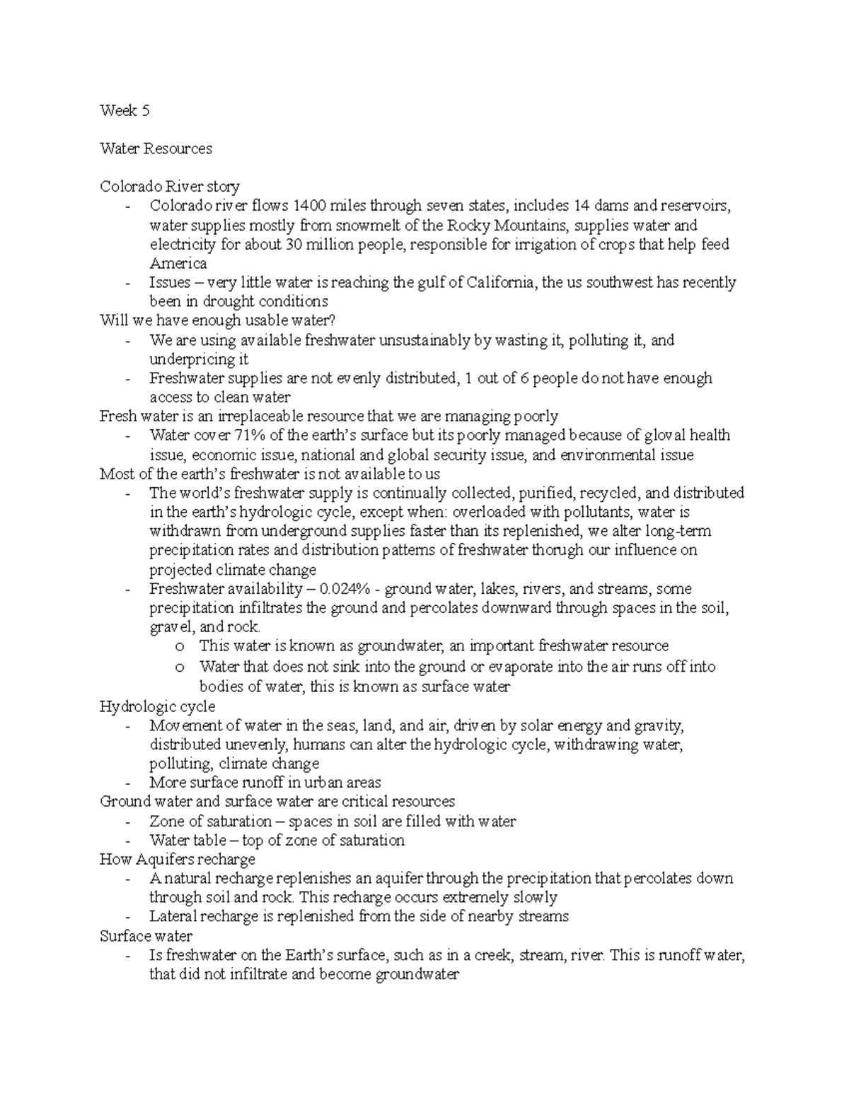 ENVI exam 1 review - Week 5 Water Resources Colorado River story ...