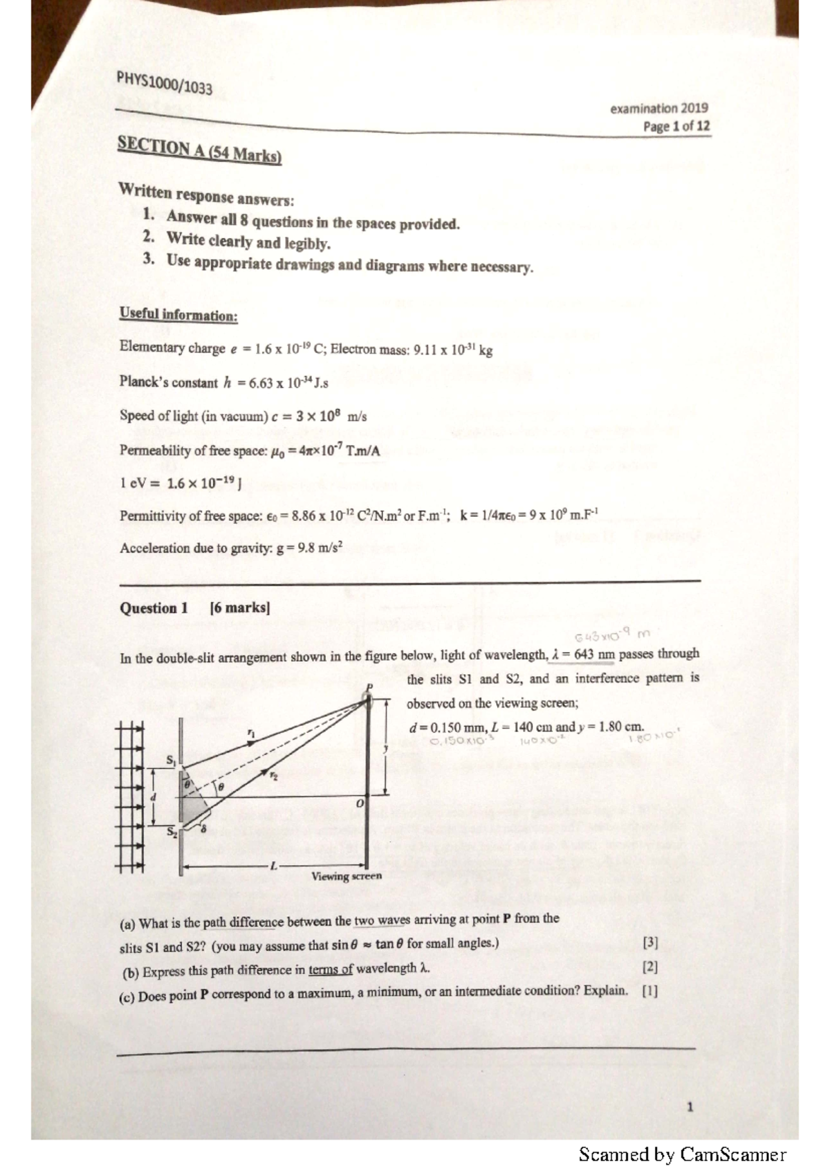 Phys 1033 Nov 2019 - Exam 2019 - PHYS1000 - Wits University - Studocu