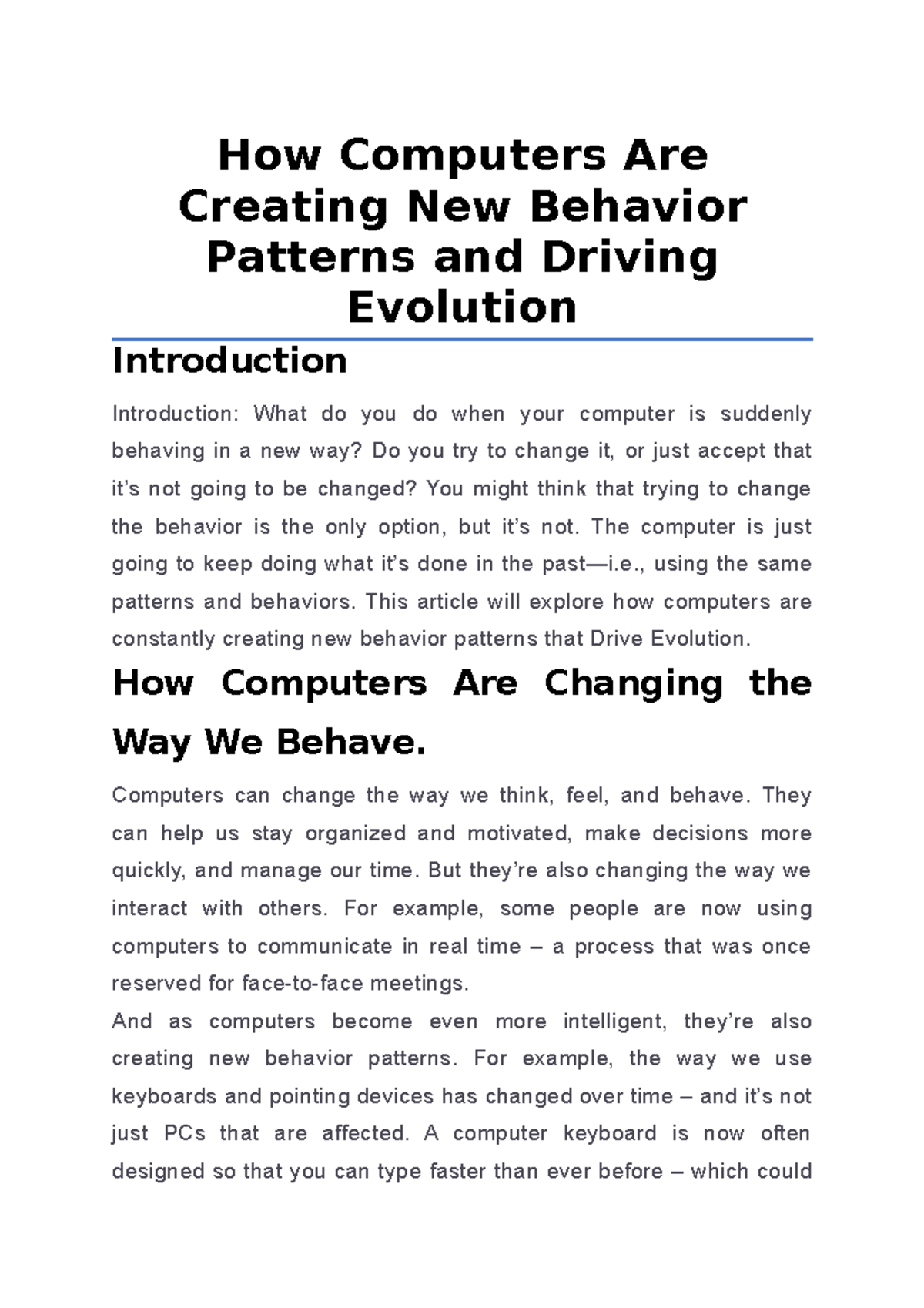 How Computers Are Creating New Behavior Patterns and Driving Evolution ...