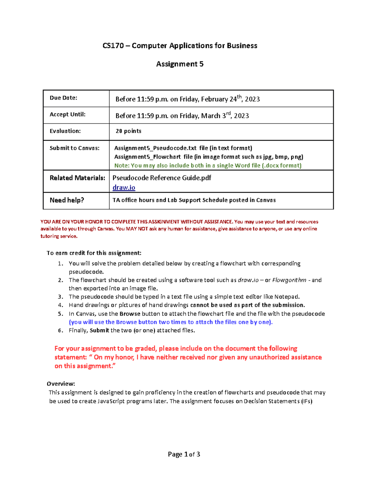 Assignment 05 Flowcharts Pseudocode Page 1 Of 3 Cs170 Computer
