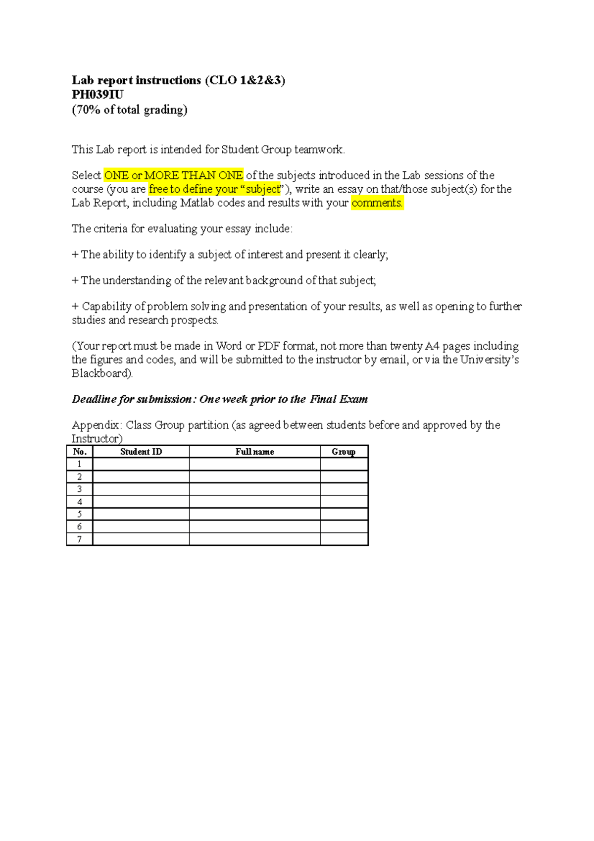 Lab report instructions - Select ONE or MORE THAN ONE of the subjects ...