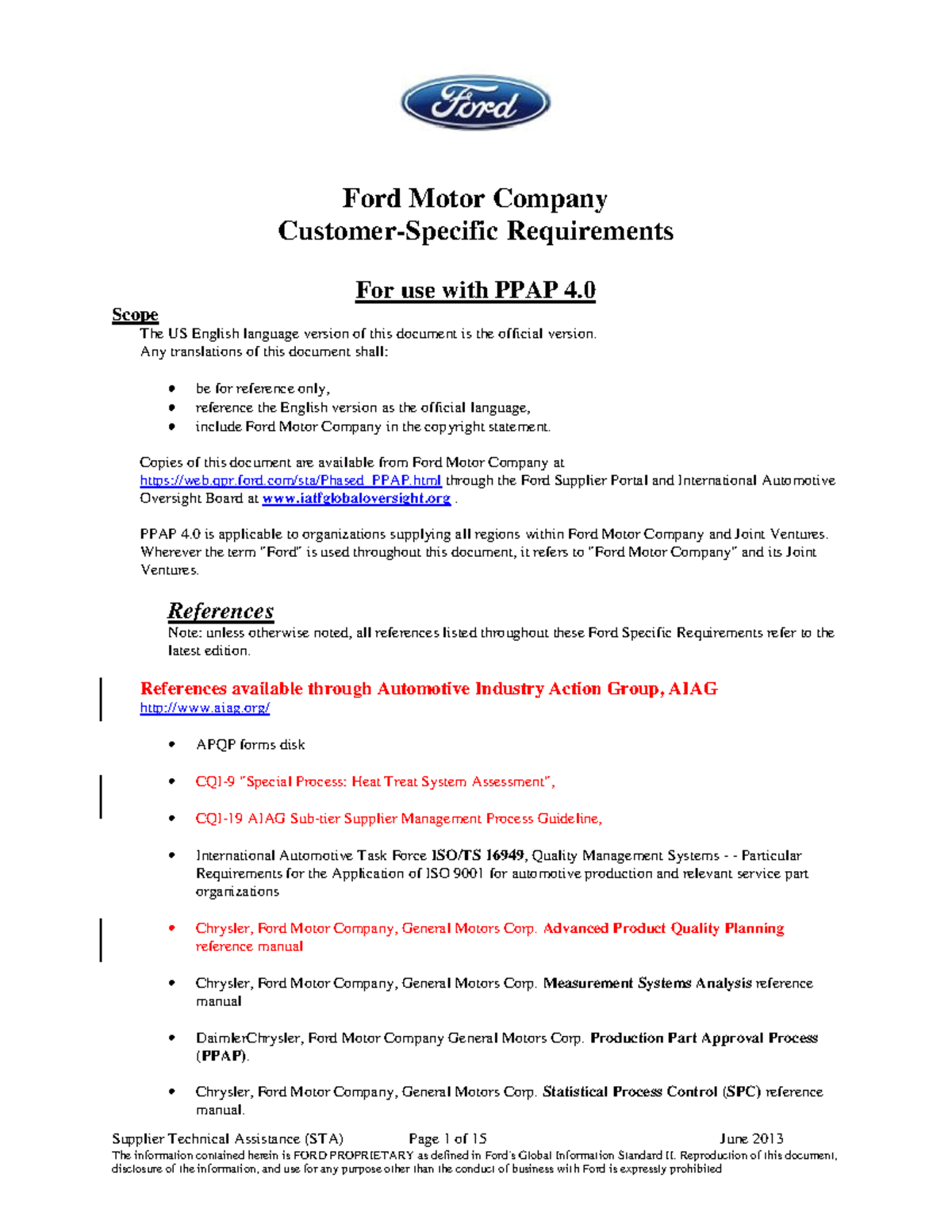 Ford Specifics for PPAP - Supplier Technical Assistance (STA) Page 1 of ...