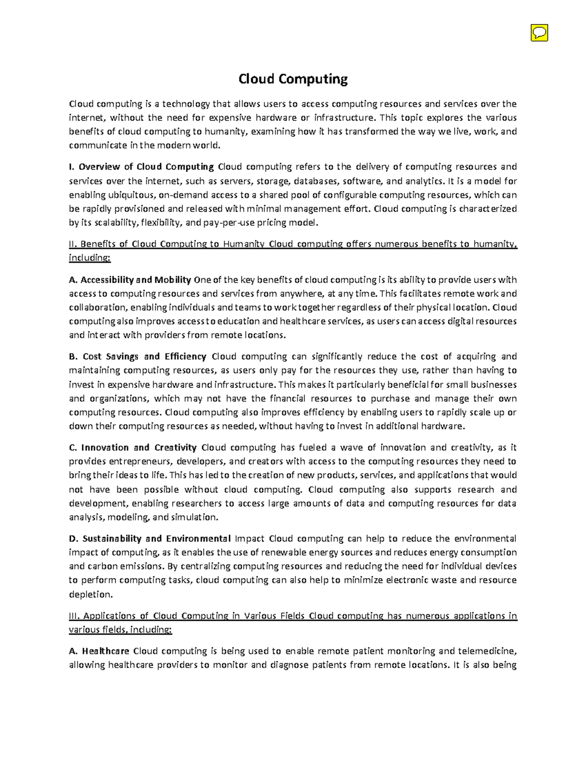 Cloud Computing - Cloud Computing Cloud computing is a technology that ...