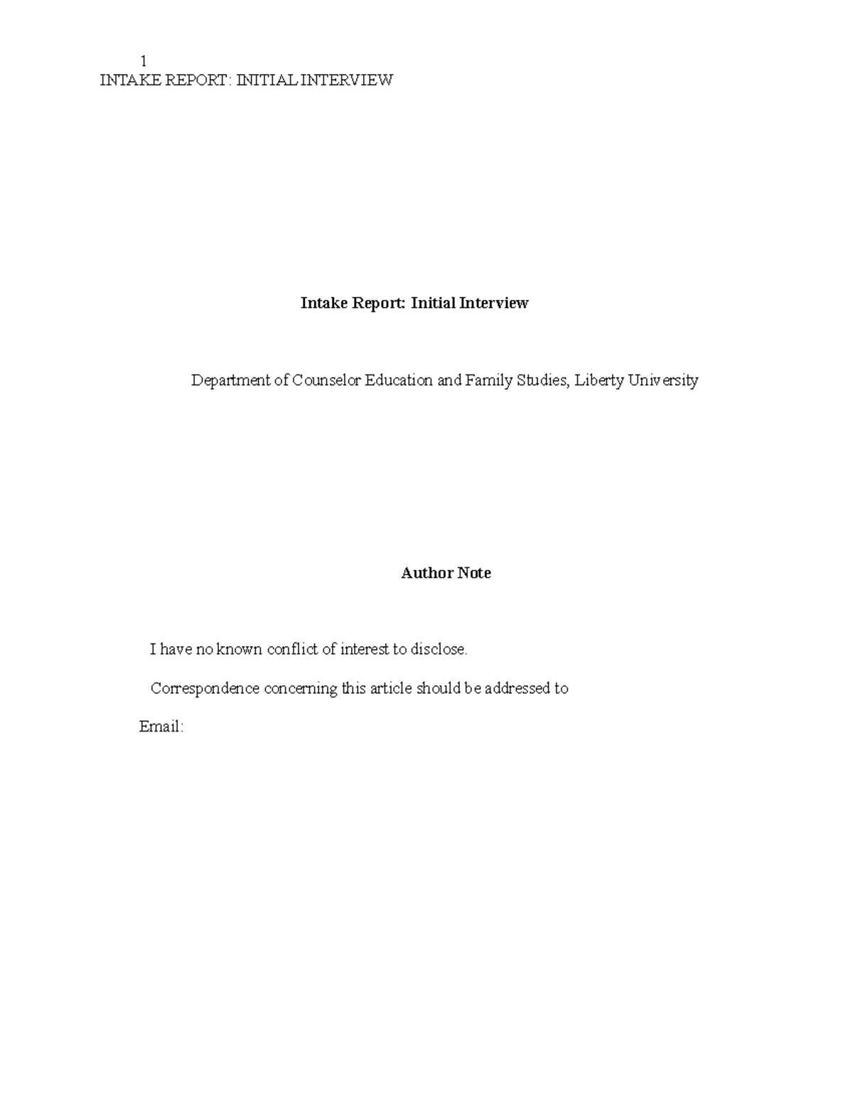 Intake Report - INTAKE REPORT: INITIAL INTERVIEW Intake Report: Initial Interview Department of ...