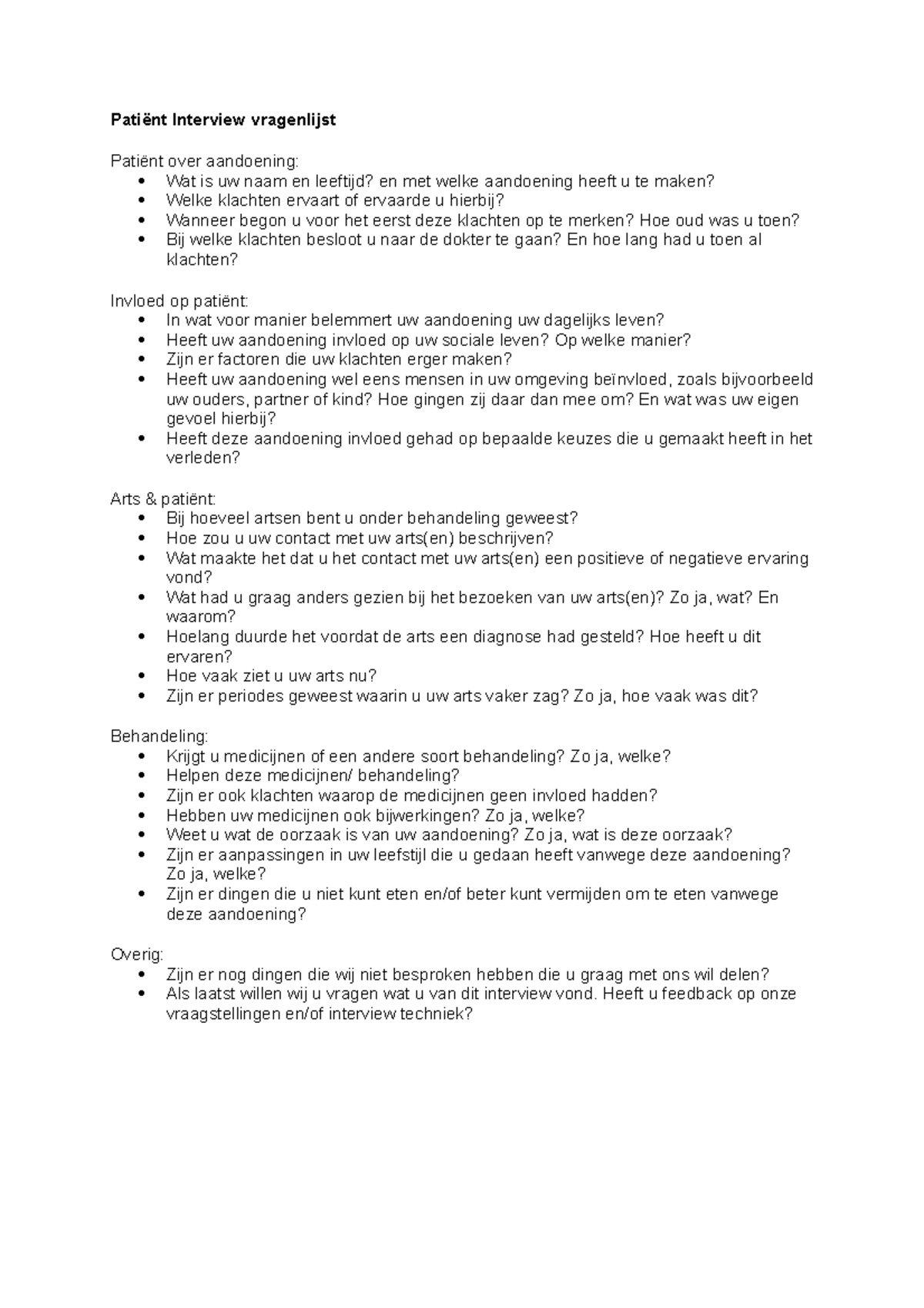 Bi Bu Patiënt Interview - Patiënt Interview vragenlijst Patiënt over ...