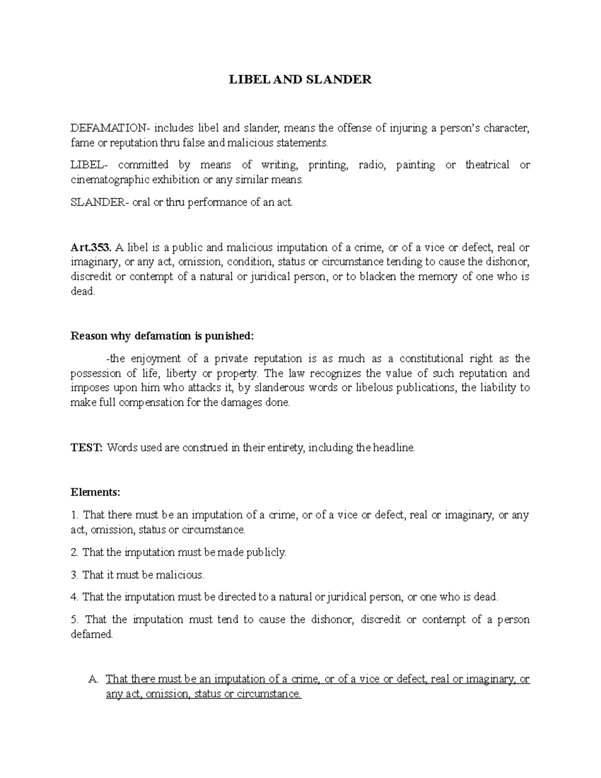 Libel AND Slander - english is life - LIBEL AND SLANDER DEFAMATION ...