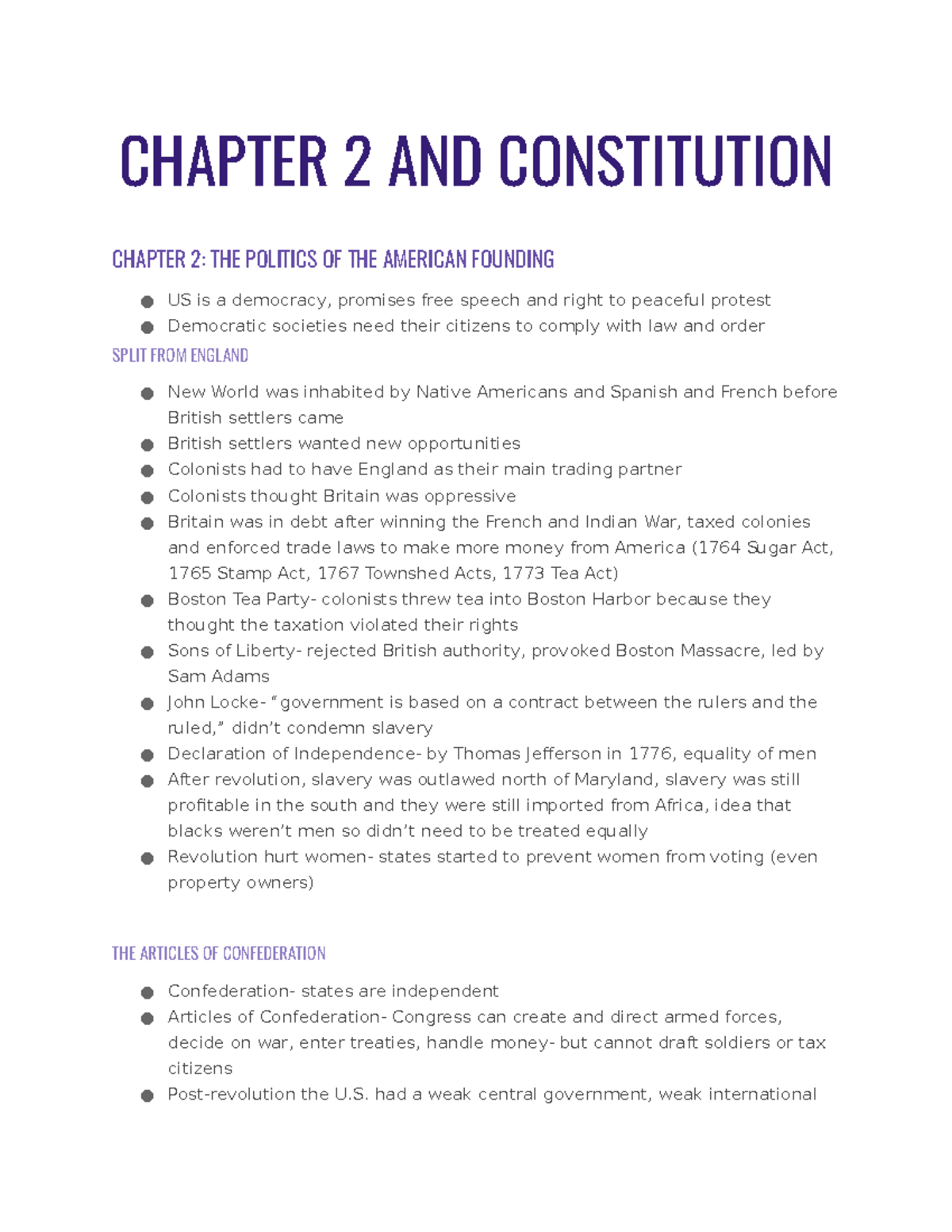 Chapter 2 Constitution Notes - CHAPTER 2 AND CONSTITUTION CHAPTER 2 ...