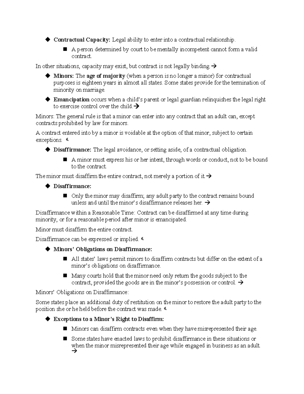 Capacity and legality - Contractual Capacity: Legal ability to enter ...